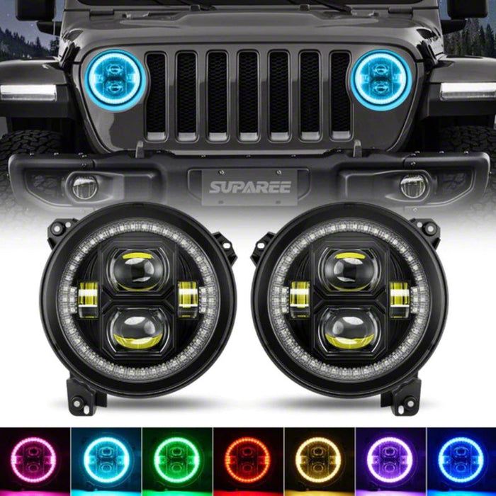 Suparee Jeep Wrangler 9-Inch RGBW Halo LED Headlights with Remote and ...