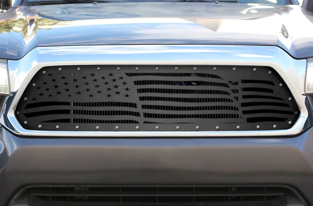 Tacoma 1-Piece Steel Upper Grille Insert; Wavy American Flag (12-15 ...