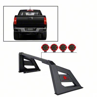 Tacoma Armour Roll Bar with 7-Inch Red Round LED Lights; Black (15-23 ...