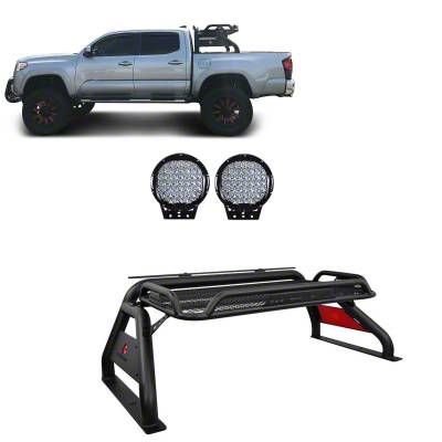 Tacoma Atlas Roll Bar with 9-Inch Black Round LED Lights; Black (15-23 ...