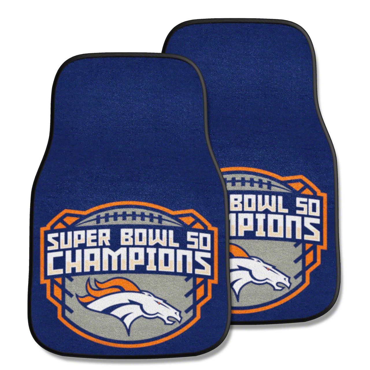 Tacoma Carpet Front Floor Mats with Denver Broncos 2016 Super Bowl L Champions Logo; Navy ...