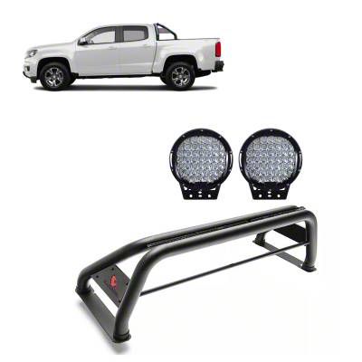 Tacoma Classic Roll Bar with 9-Inch Black Round LED Lights; Black (15 ...