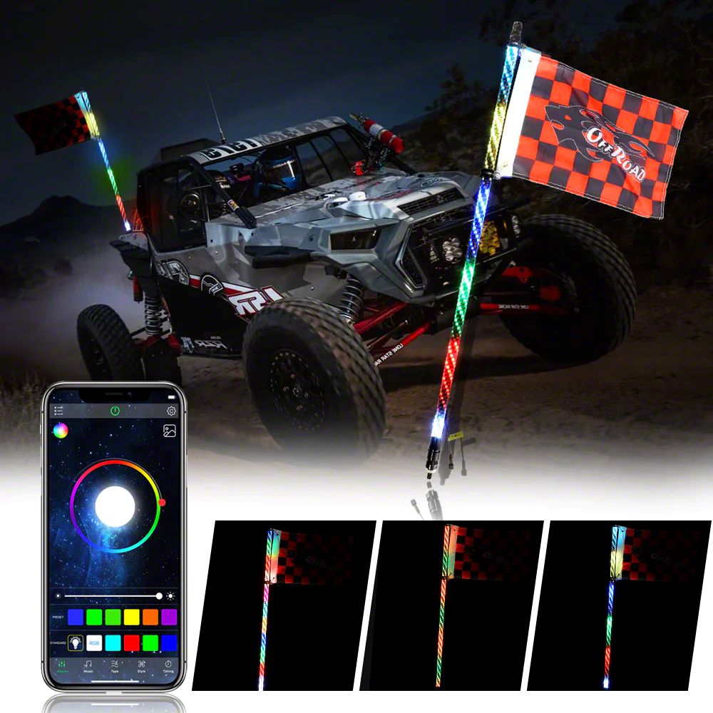 Tacoma RGB LED Lighted Whip Antenna with Bluetooth Control; 5-Foot ...