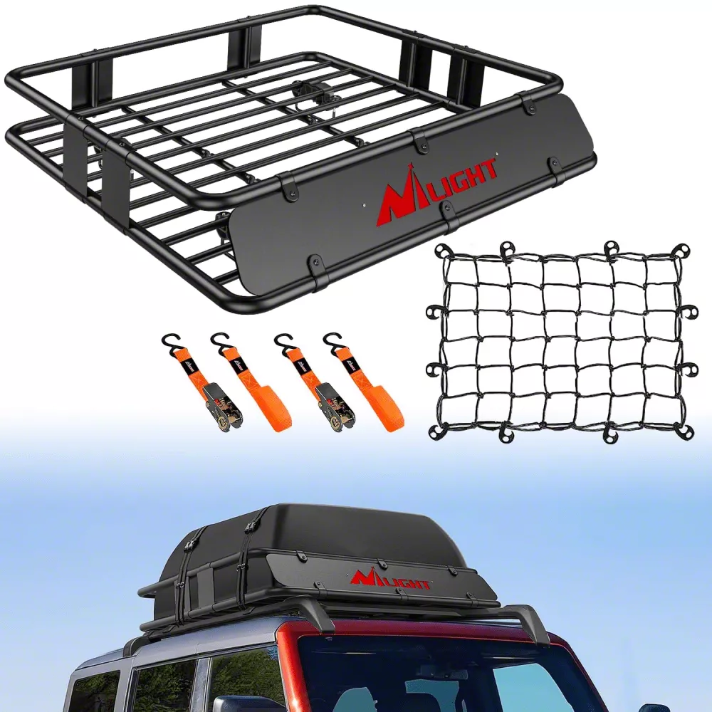 Tacoma Roof Rack Cargo Basket with Cargo Net and Ratchet Strps; 43-Inch ...