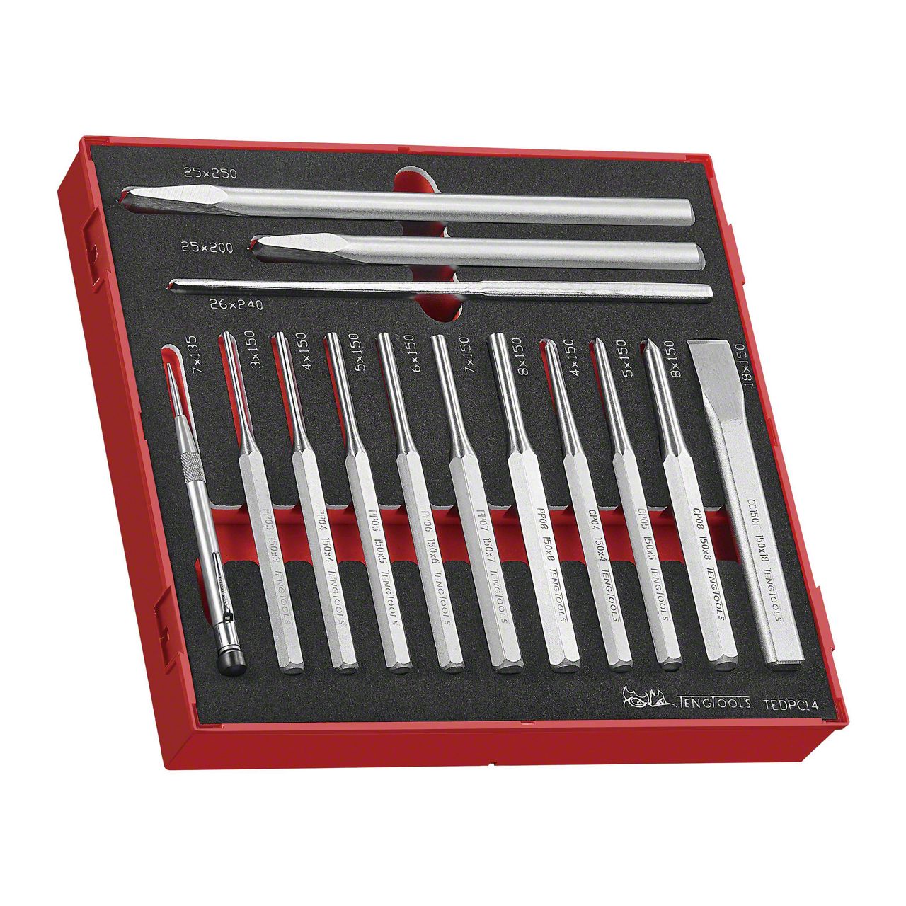 Teng Tools Universal XT Parallel Pin Punch and Flat Cold Chisel Set; 14 ...