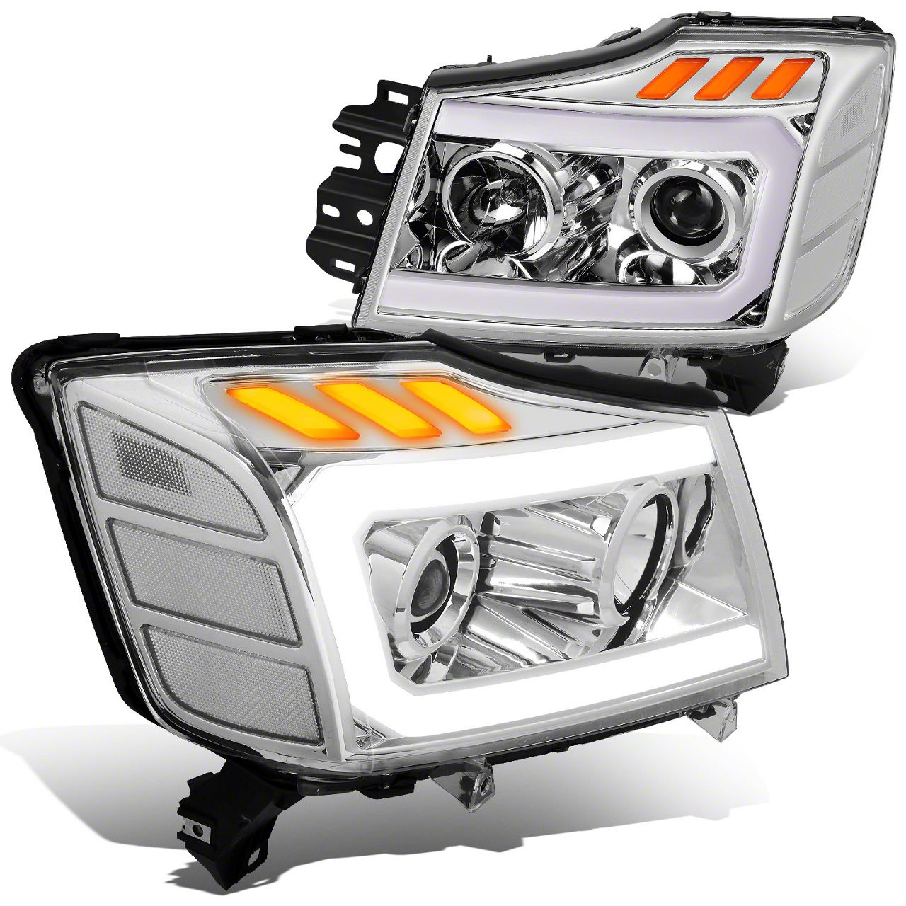 Titan 3D LED DRL Projector Headlights with Clear Corners; Chrome ...