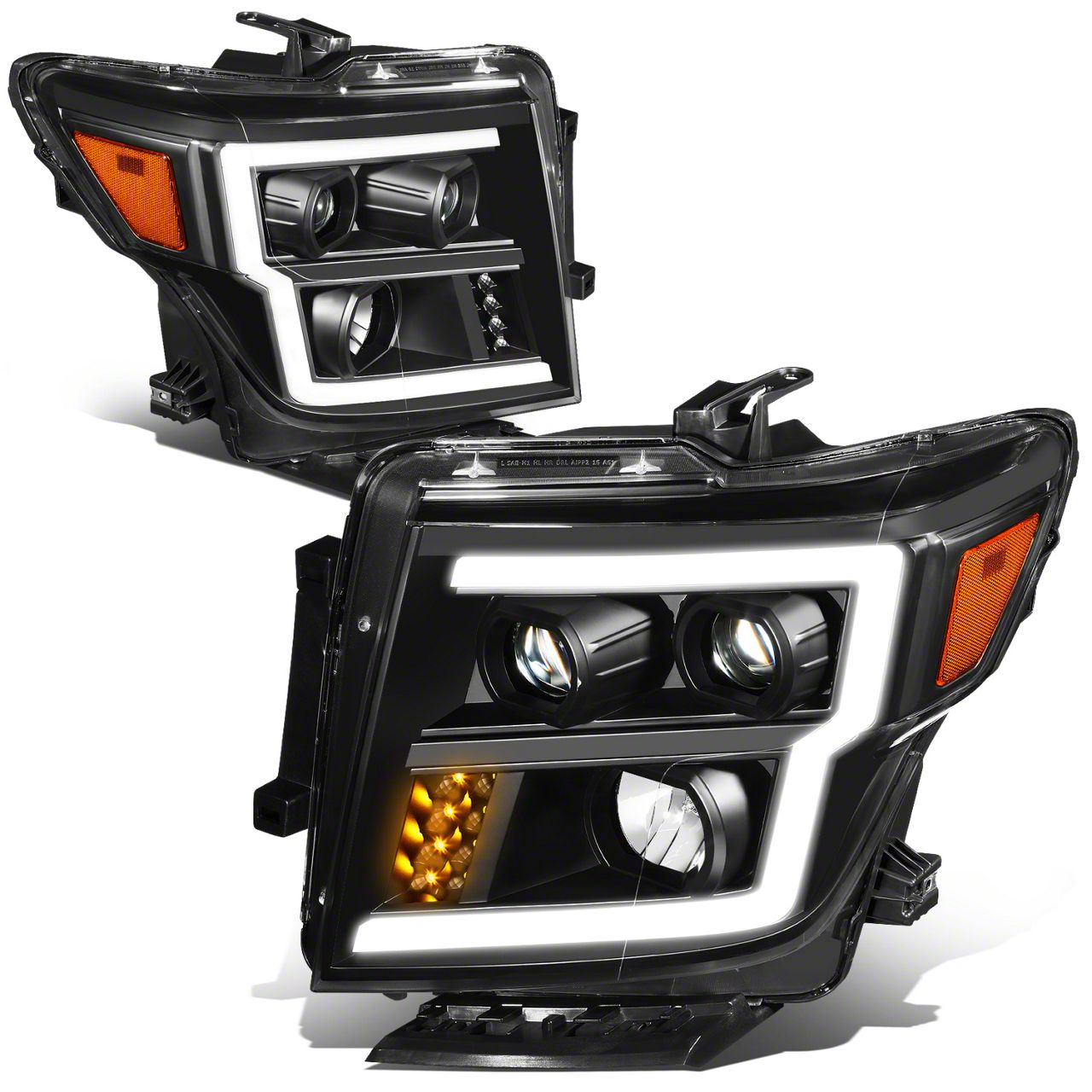 Titan LED DRL Projector Headlights with Amber Corners; Black Housing ...