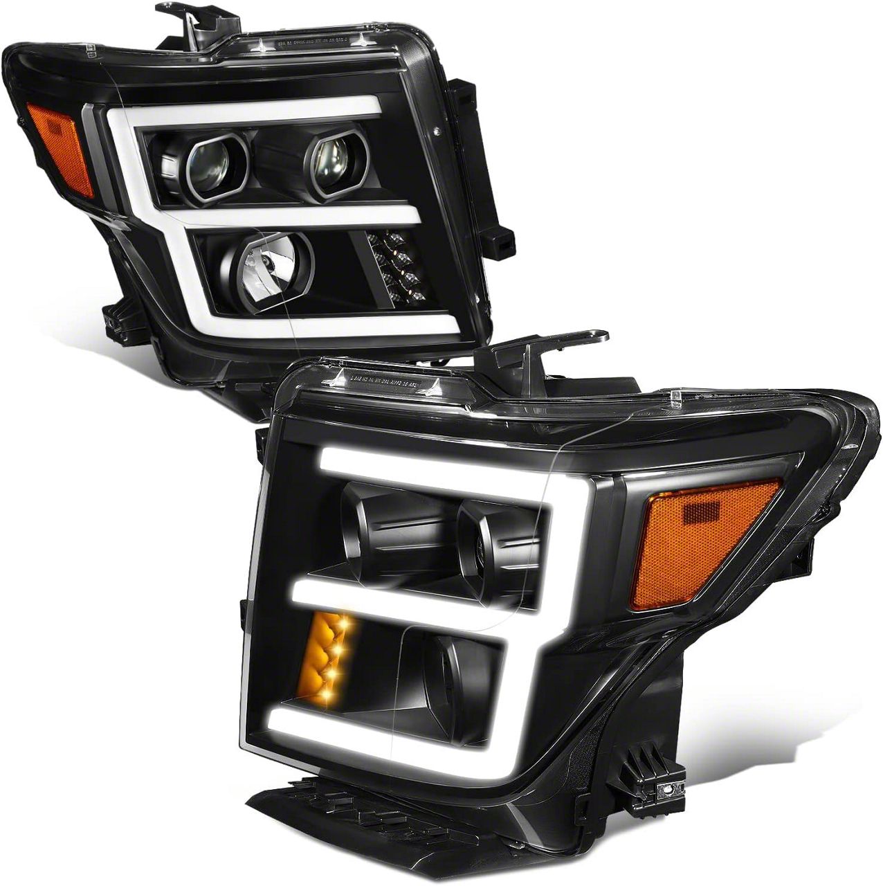 Titan LED DRL Projector Headlights with Amber Corners; Black Housing ...