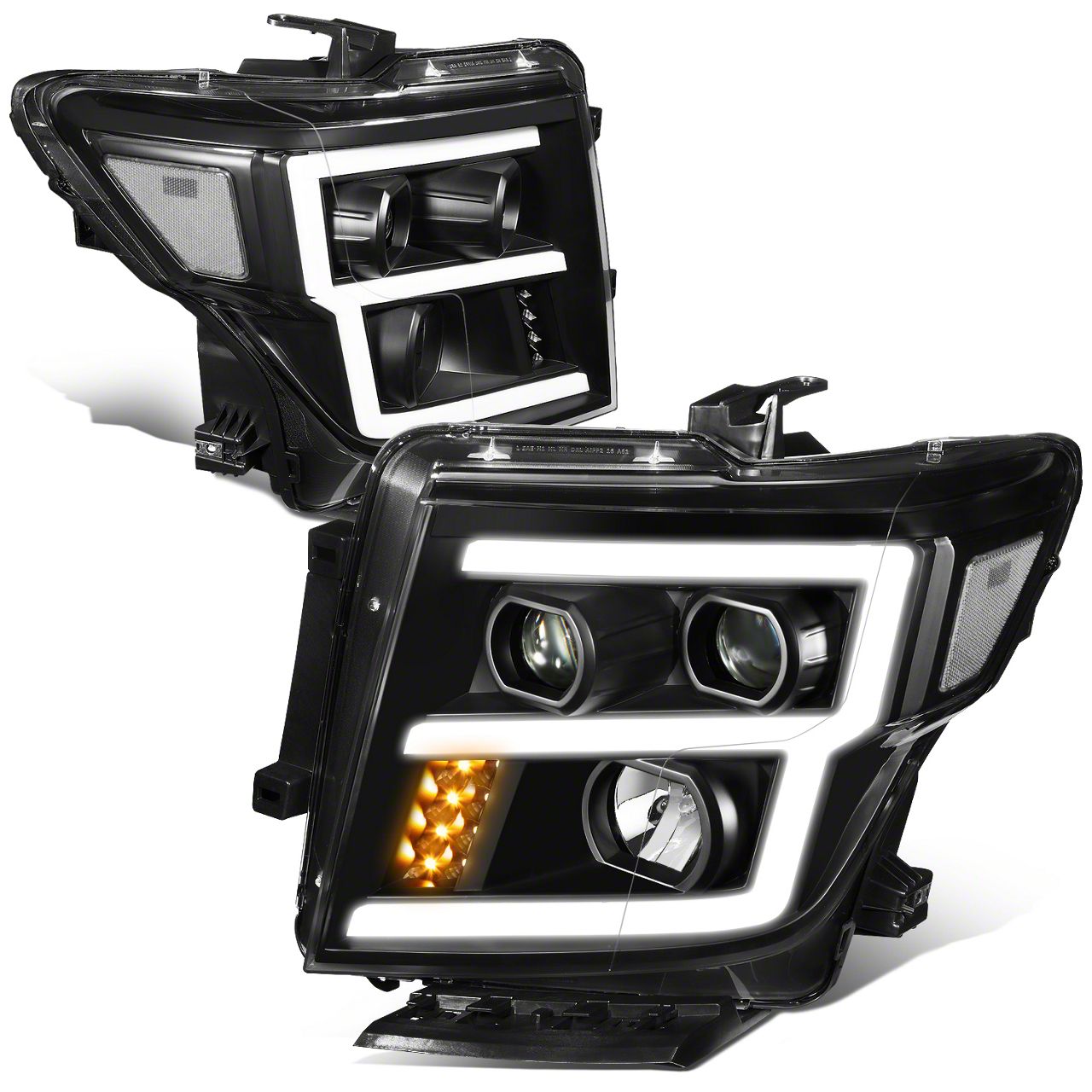 Titan LED DRL Projector Headlights with Clear Corners; Black Housing ...