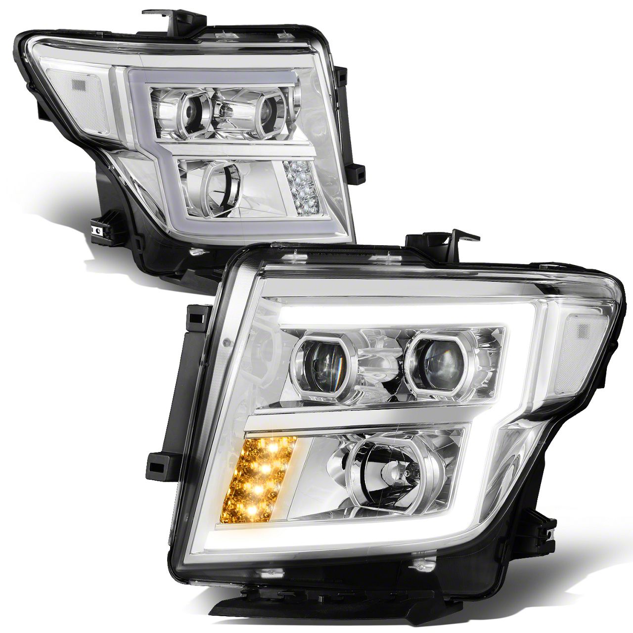 Titan LED DRL Projector Headlights with Clear Corners; Chrome Housing ...