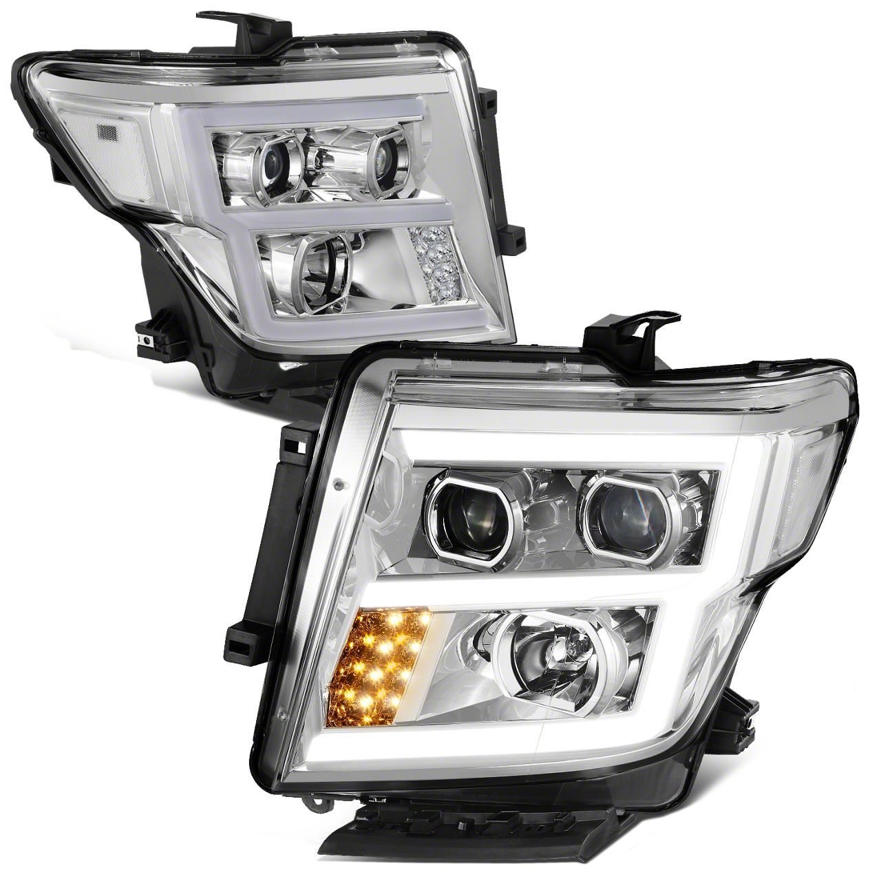 Titan LED DRL Projector Headlights with Clear Corners; Chrome Housing ...