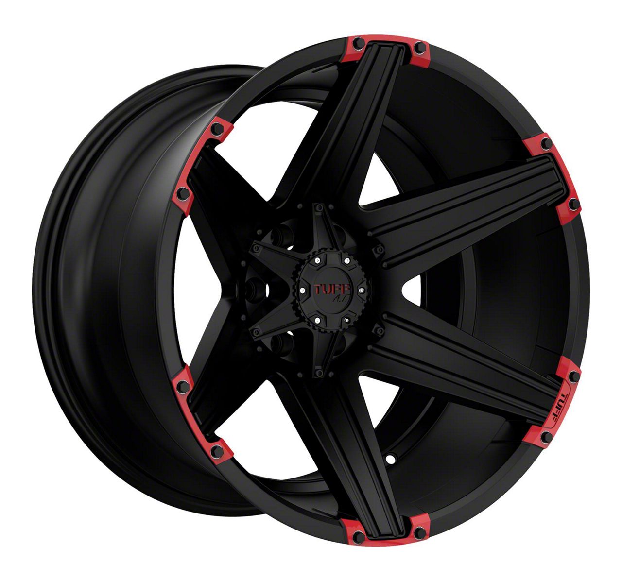 Tuff A.T. Titan T12 Satin Black with Red Inserts 6-Lug Wheel; 24x11 ...