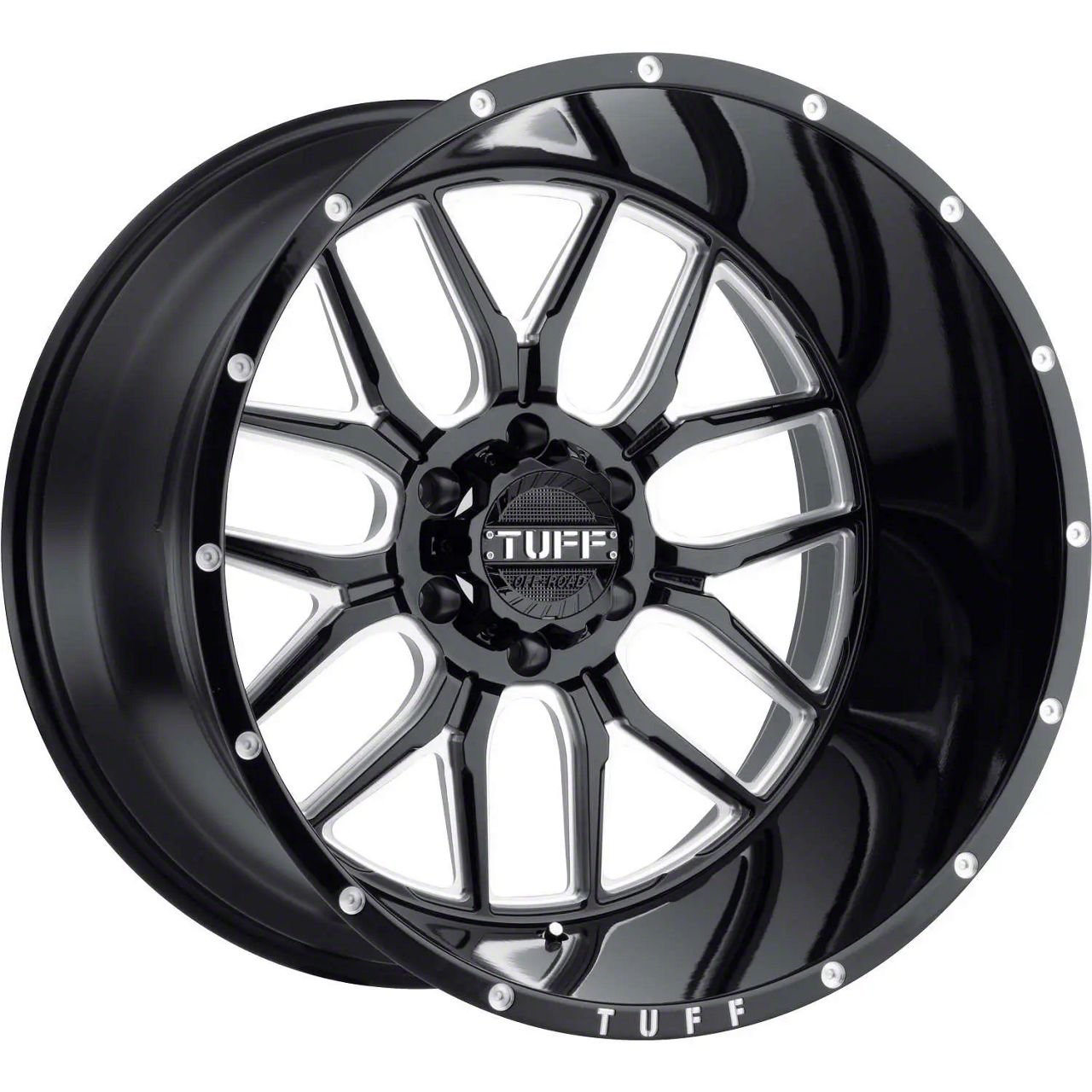 Tuff A.T. Titan T23 Gloss Black with Milled Spokes and Dimples 6-Lug ...
