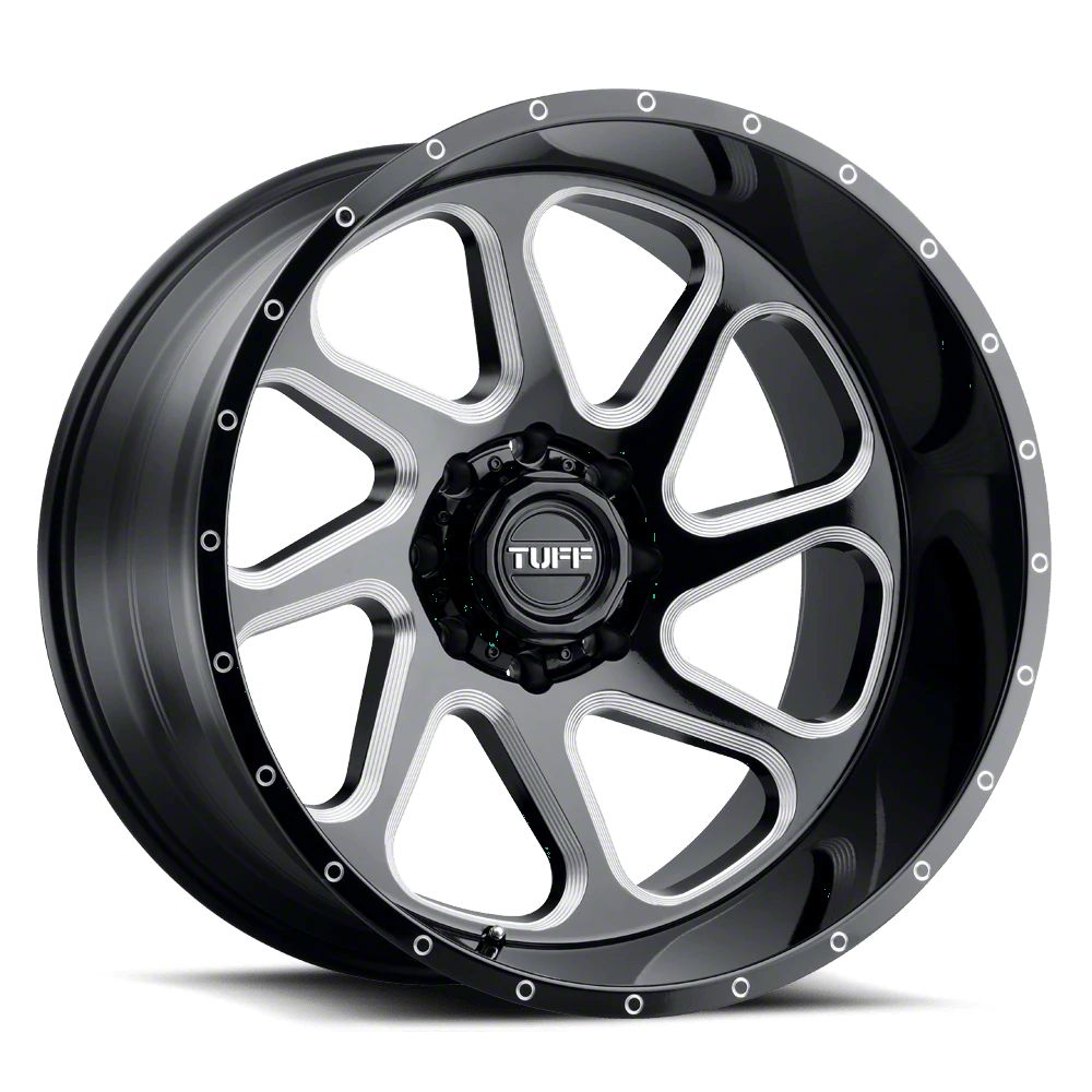 Tuff A.T. Titan T2B Gloss Black with Milled Spokes 6-Lug Wheel; 24x14 ...