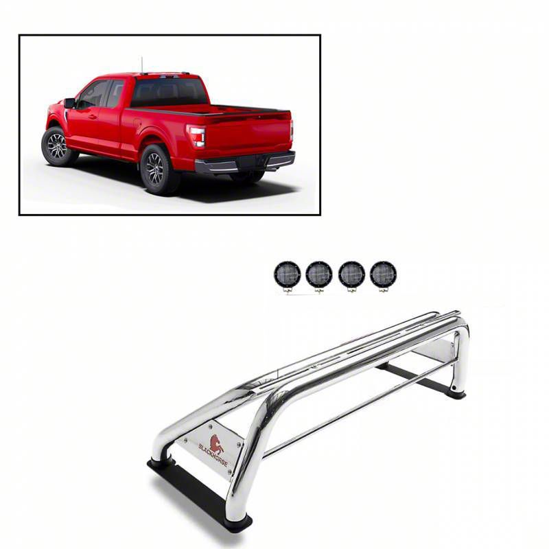 Tundra Classic Roll Bar with 5.30-Inch Black Round Flood LED Lights ...