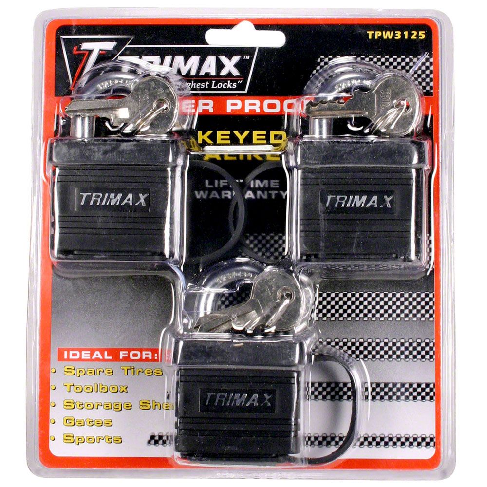 Tundra Dual Locking Weather Proof Solid Steel Padlock; Keyed Alike; 3 ...