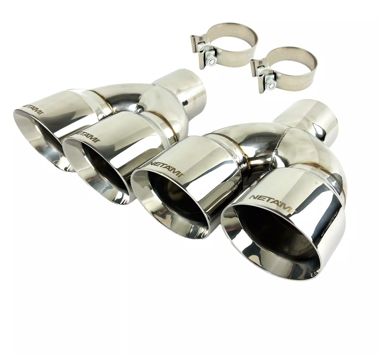 Tundra Quad Staggered Slant Cut Exhaust Tips; 4-Inch; Chrome Polished ...