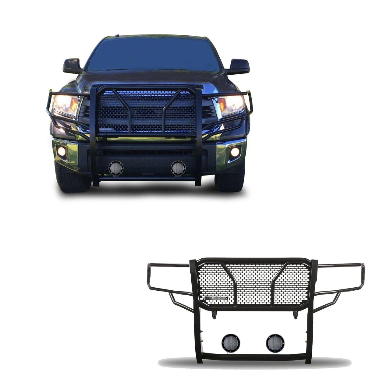 Tundra Rugged Heavy Duty Grille Guard with 5.30-Inch Black Round Flood ...