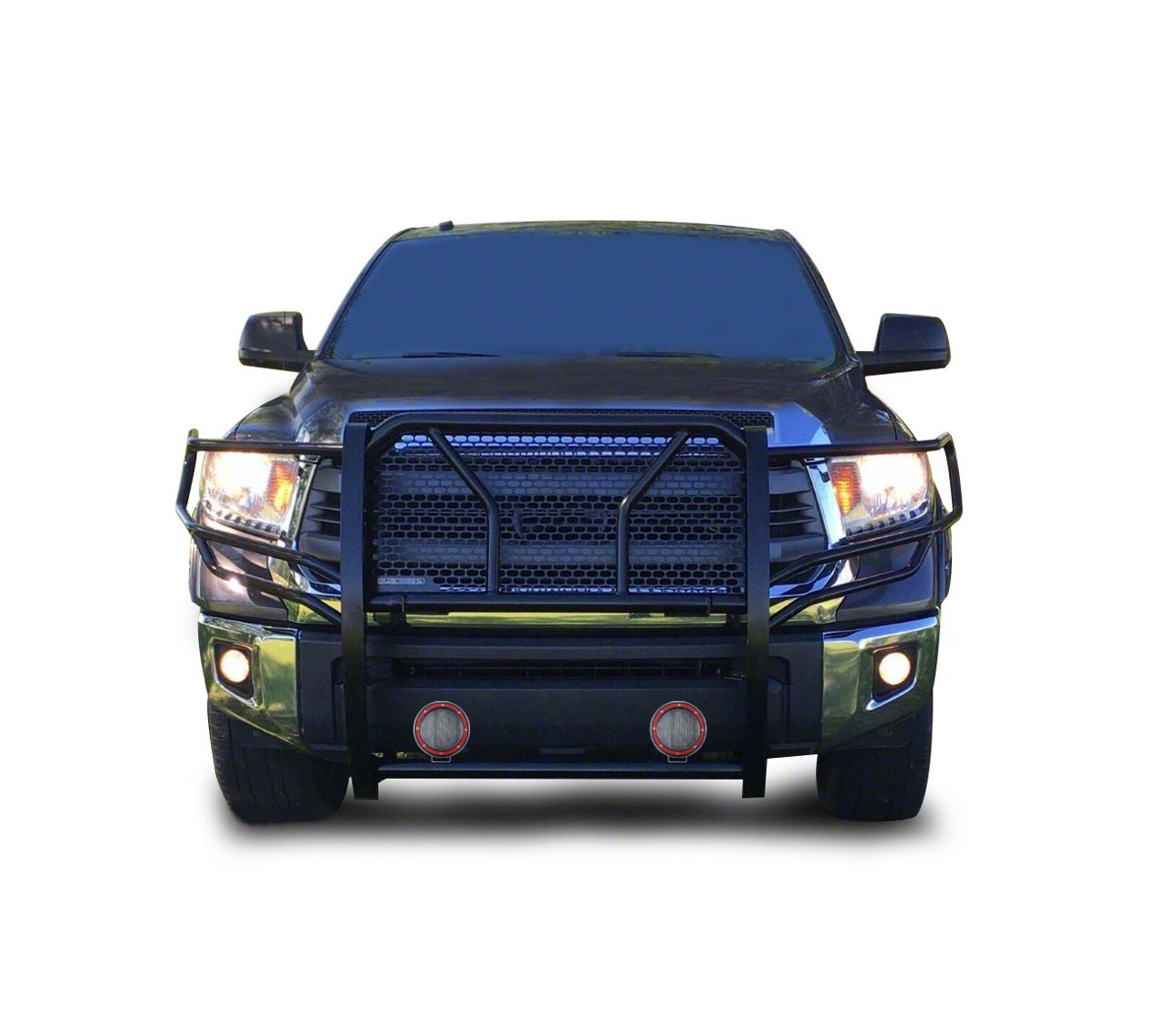 Tundra Rugged Heavy Duty Grille Guard with 5.30-Inch Red Round Flood ...