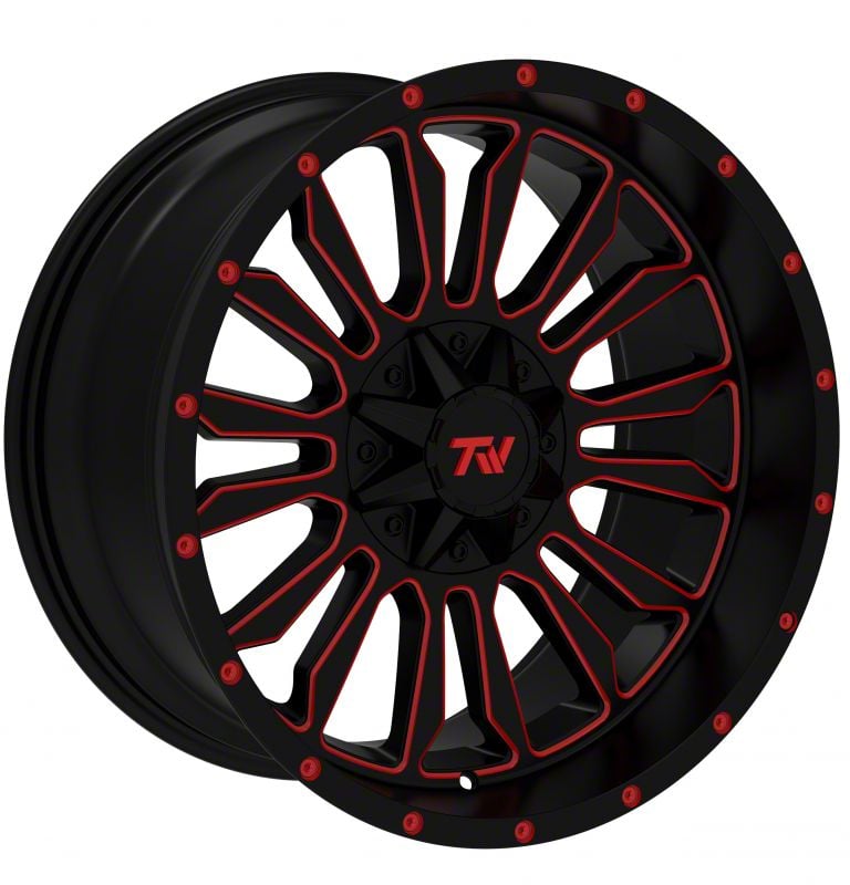 TW Offroad Titan T6 Speed Gloss Black with Red 6-Lug Wheel; 20x10 ...