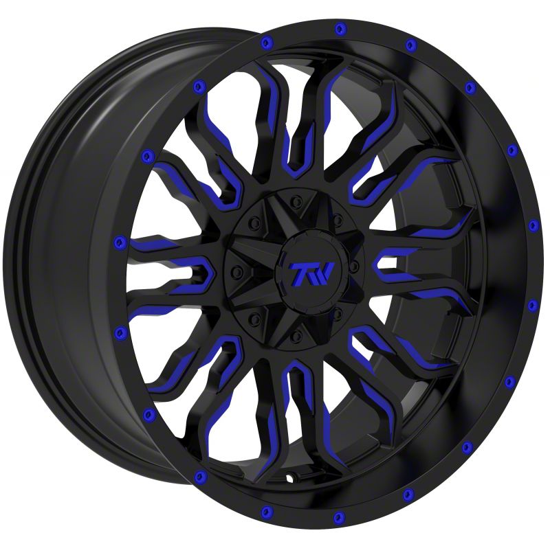 TW Offroad Titan T8 Flame Gloss Black with Blue 6-Lug Wheel; 20x10 ...