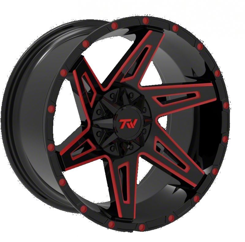 TW Offroad Titan T4 Spin Gloss Black with Red 6-Lug Wheel; 20x9; 0mm ...