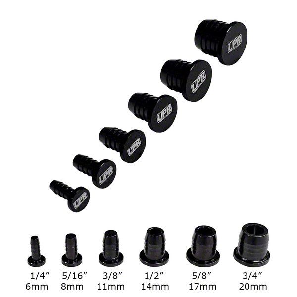 UPR Products Bronco Billet Vacuum Hose Plug; 1/4-Inch/6mm; Black 5008 ...