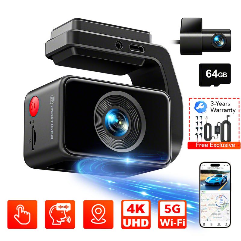 Universal XT 4K+1080P Windshield Dash Cam with Sticky Mount; 64GB ...