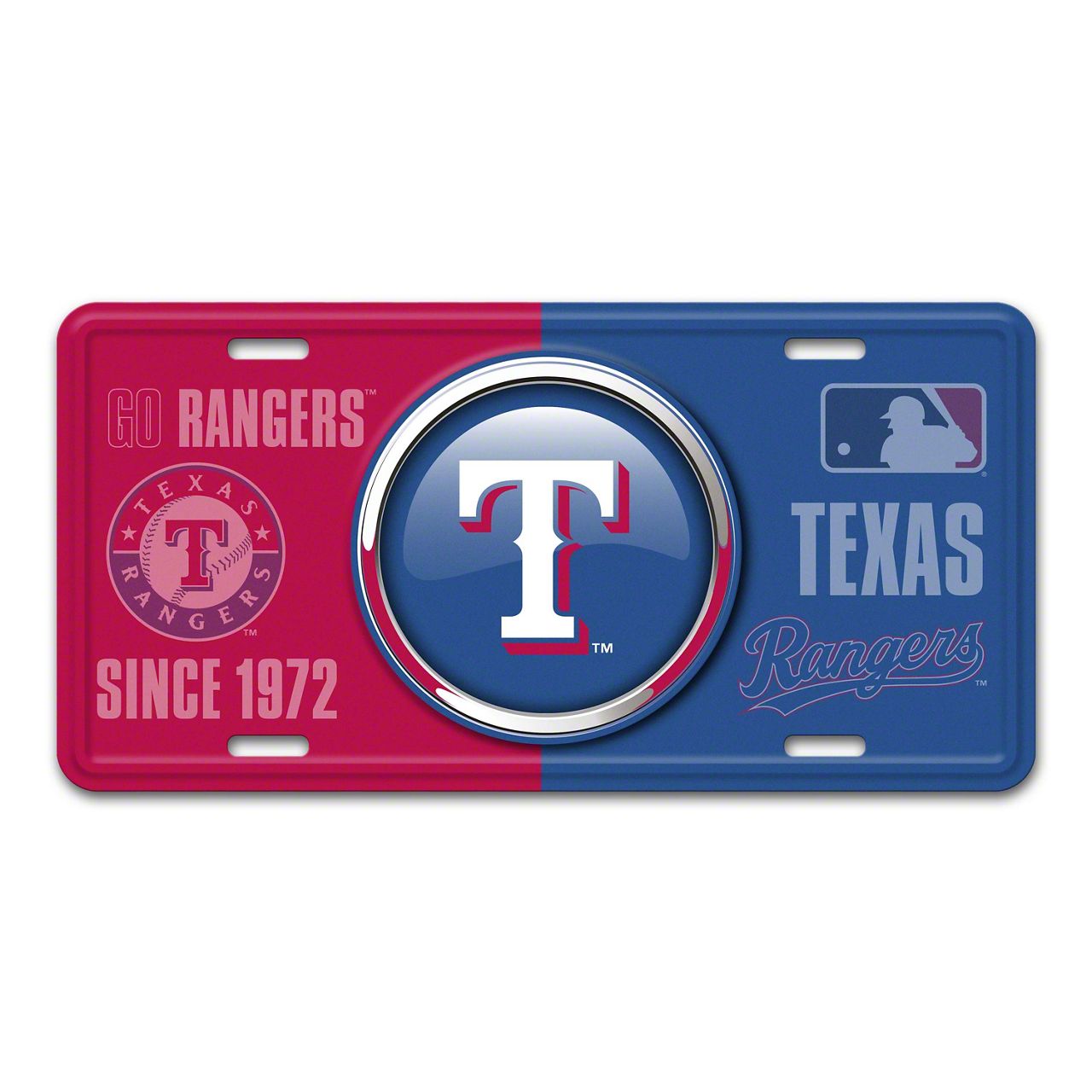 Universal XT Embossed Metal License Plate with Texas Rangers Logo; Red ...