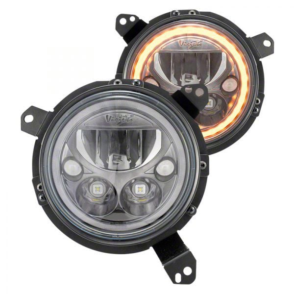 Vision X Jeep Wrangler 7-Inch VX Series LED Headlight Kit with Amber Halo; Black Chrome Housing ...