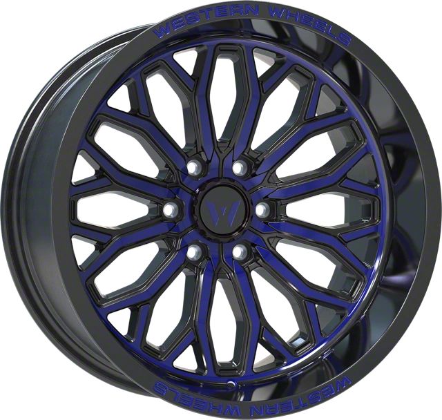 Western Wheels Bronco IR08 Gloss Black Blue Milling Spokes 6-Lug Wheel ...