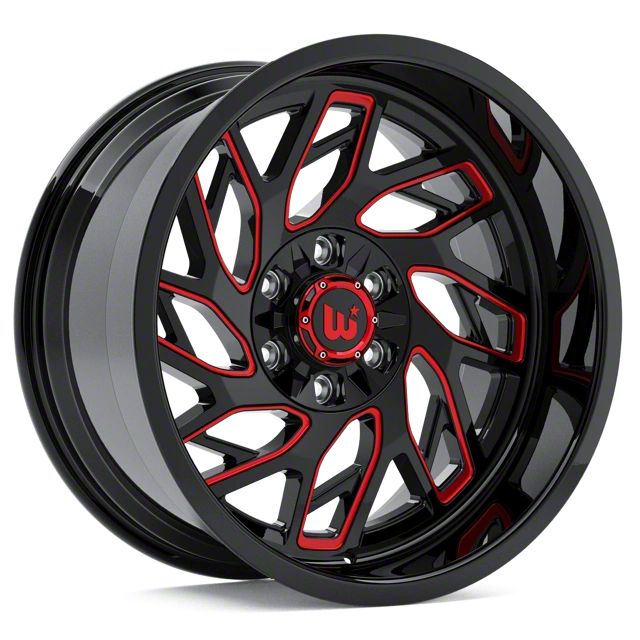 Western Wheels Tacoma MS83 Gloss Black with Red Milling 6-Lug Wheel ...