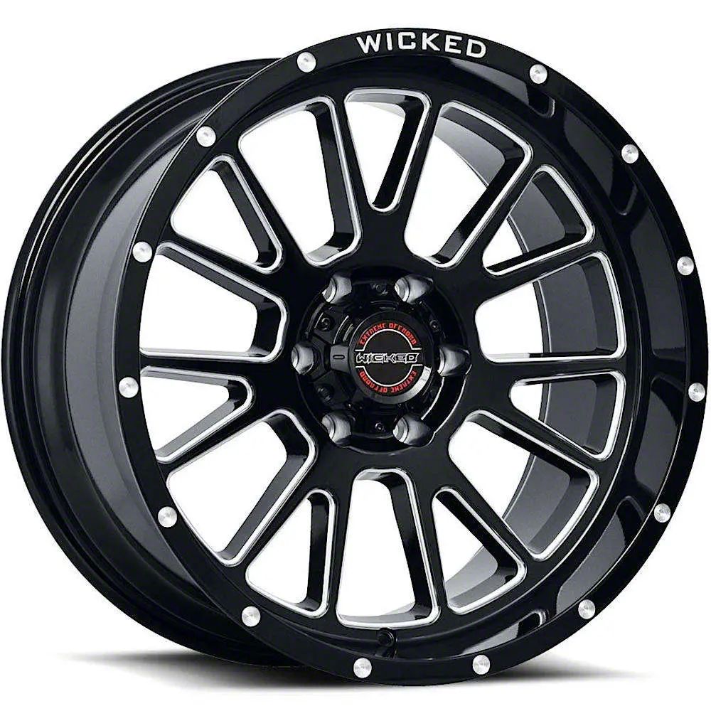 Wicked Offroad Titan W907 Gloss Black Milled 6-Lug Wheel; 20x10; -12mm ...