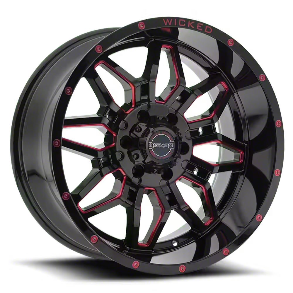 Wicked Offroad Titan W909 Gloss Black with Red Tint 6-Lug Wheel; 20x10 ...