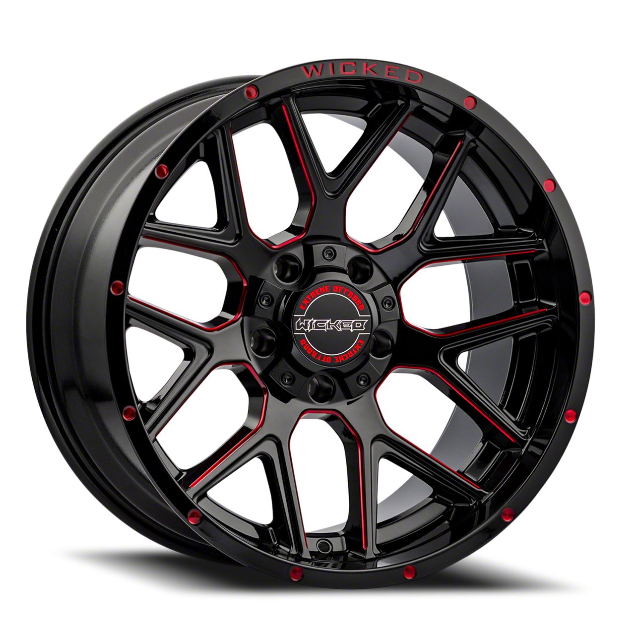 Wicked Offroad Tacoma W903 Gloss Black Milled with Red Tint 6-Lug Wheel; 22x10; -19mm Offset ...