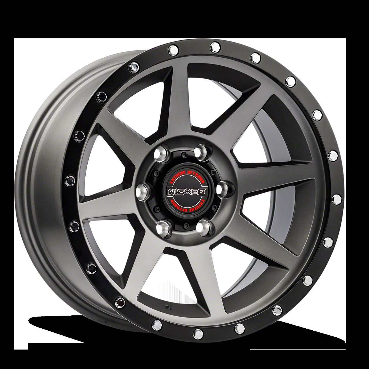 Wicked Offroad Tacoma W935 Gray Center with Black Lip 6-Lug Wheel; 17x9 ...