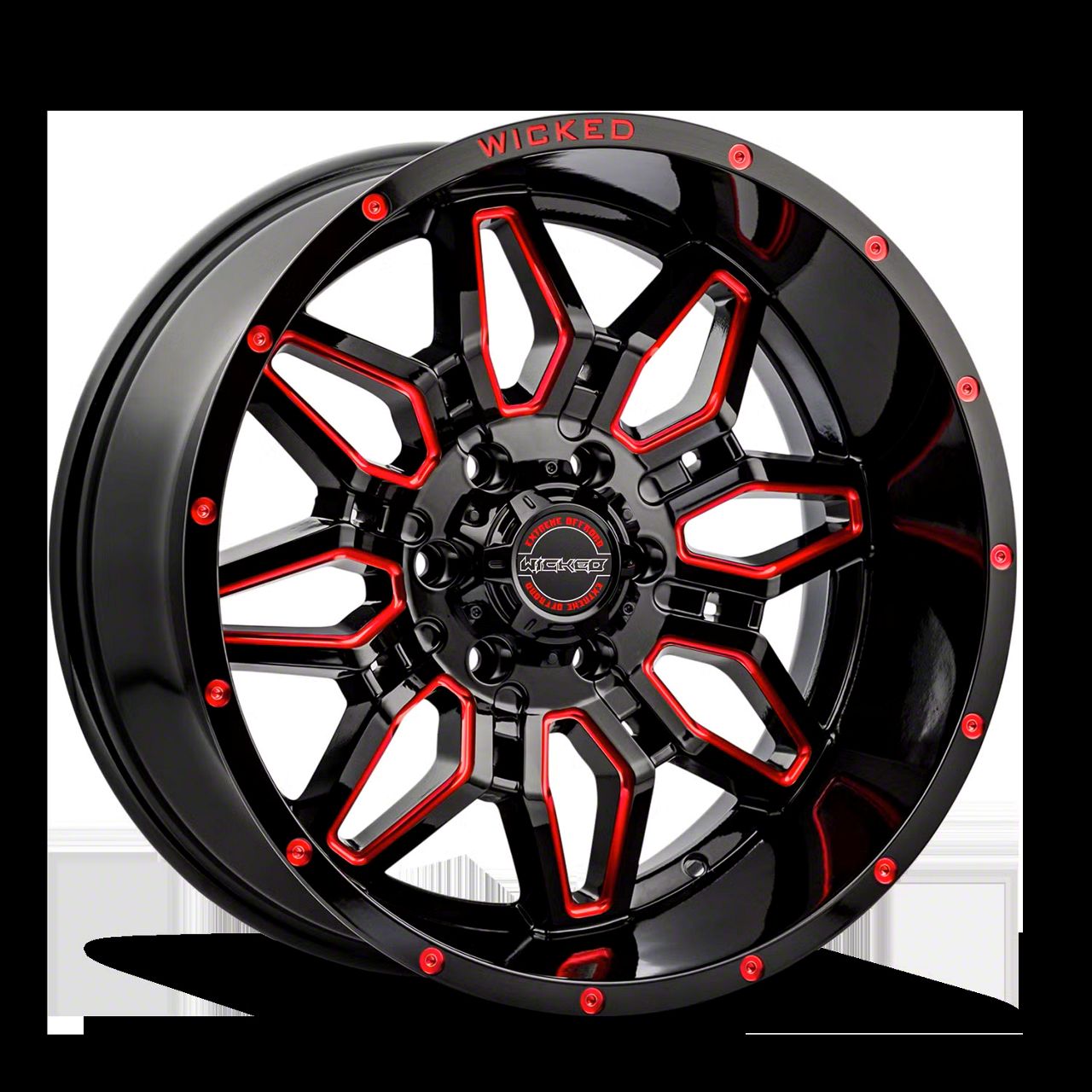 Wicked Offroad Tundra W909 Gloss Black Milled with Red Tint 6-Lug Wheel ...