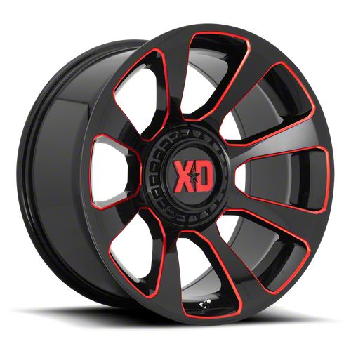 XD Bronco Reactor Gloss Black Milled with Red Tint 6-Lug Wheel; 20x10 ...