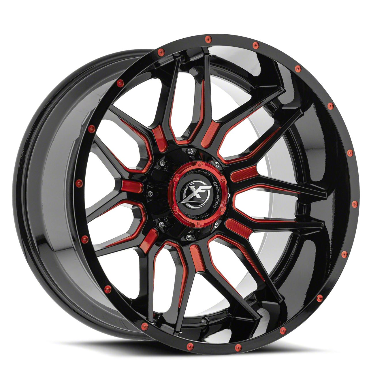 XF Offroad Toyota 4-Runner XF-222 Gloss Black and Red Milled 6-Lug ...