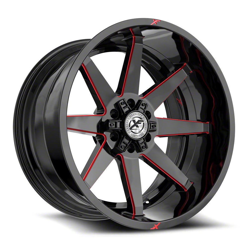 XF Offroad Bronco XF-236 Gloss Black and Red Milled 6-Lug Wheel; 22x12 ...