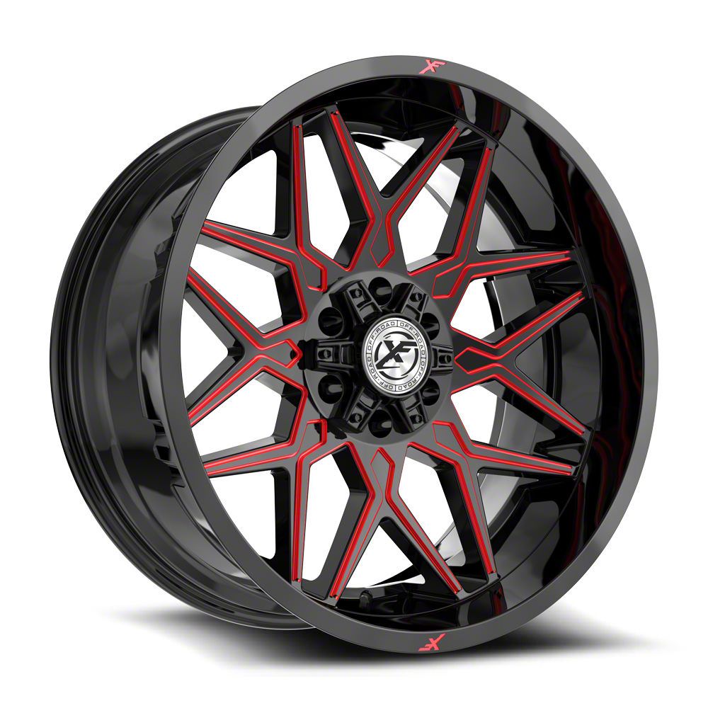 XF Offroad Bronco XF-238 Gloss Black and Red Milled 6-Lug Wheel; 18x9 ...