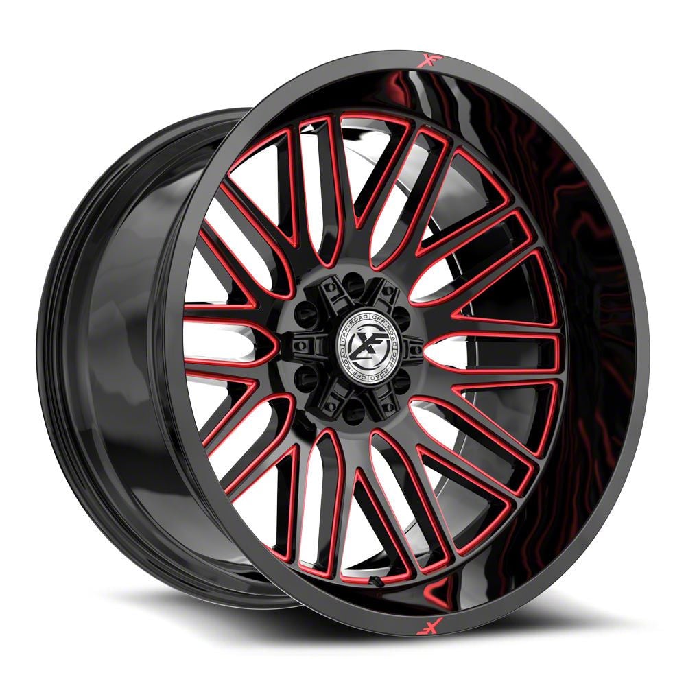 XF Offroad Bronco XF-240 Gloss Black and Red Milled 6-Lug Wheel; 17x9 ...