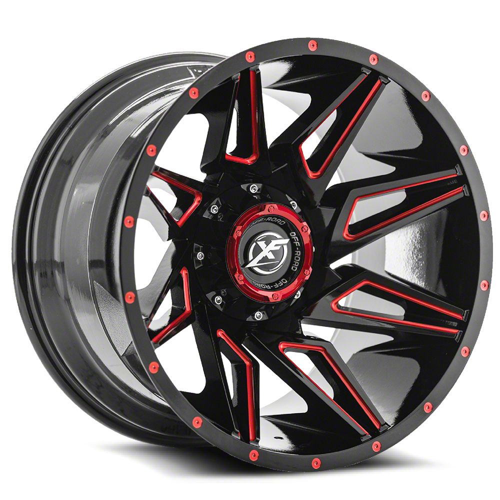 XF Offroad Jeep Cherokee XF-218 Gloss Black and Red Milled Wheel; 20x10 ...