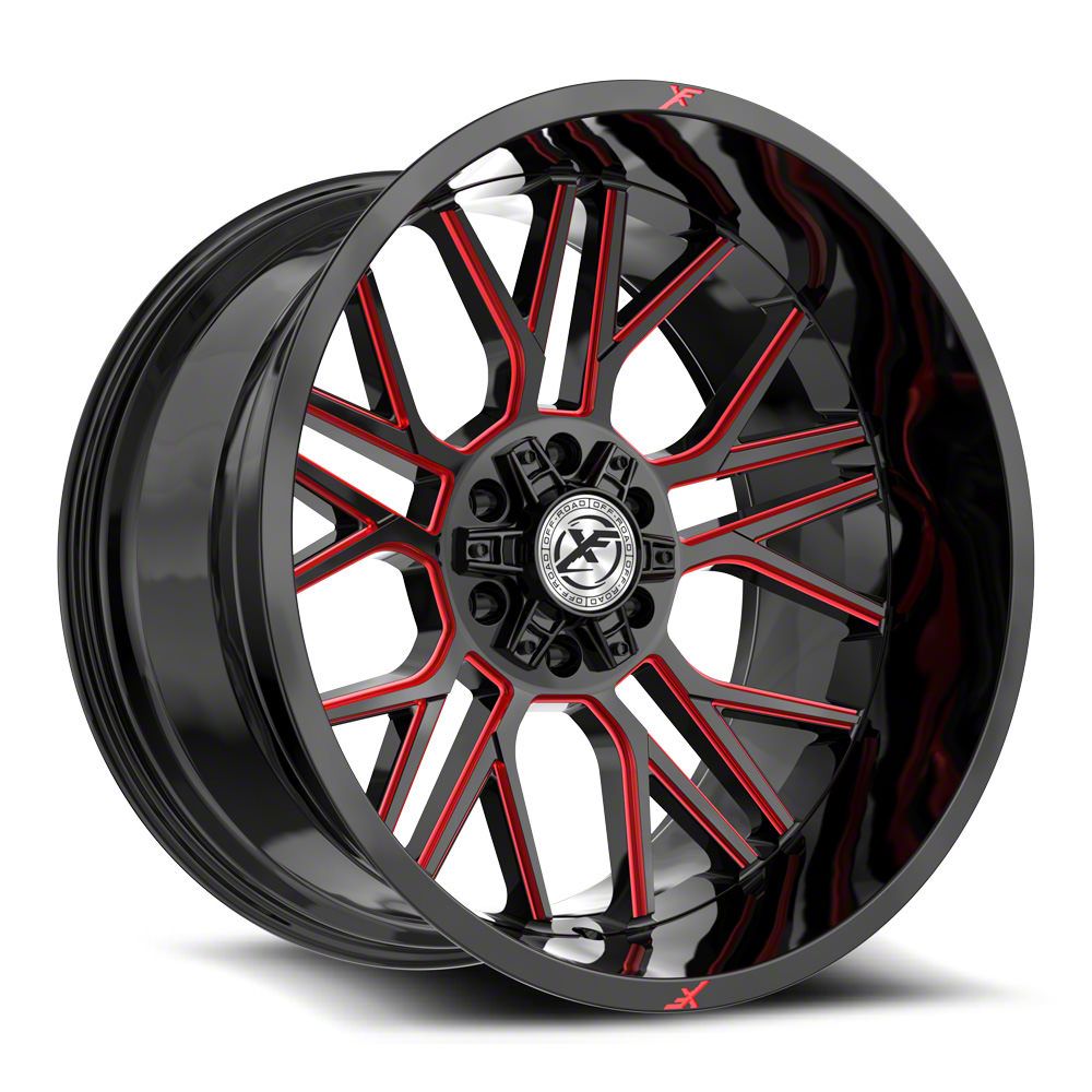 XF Offroad Jeep Gladiator XF-235 Gloss Black and Red Milled Wheel ...