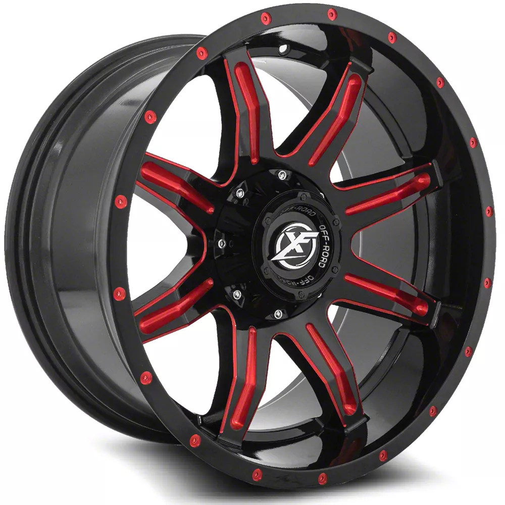 XF Offroad Jeep Wrangler XF-215 Gloss Black and Red Milled Wheel; 20x10 ...