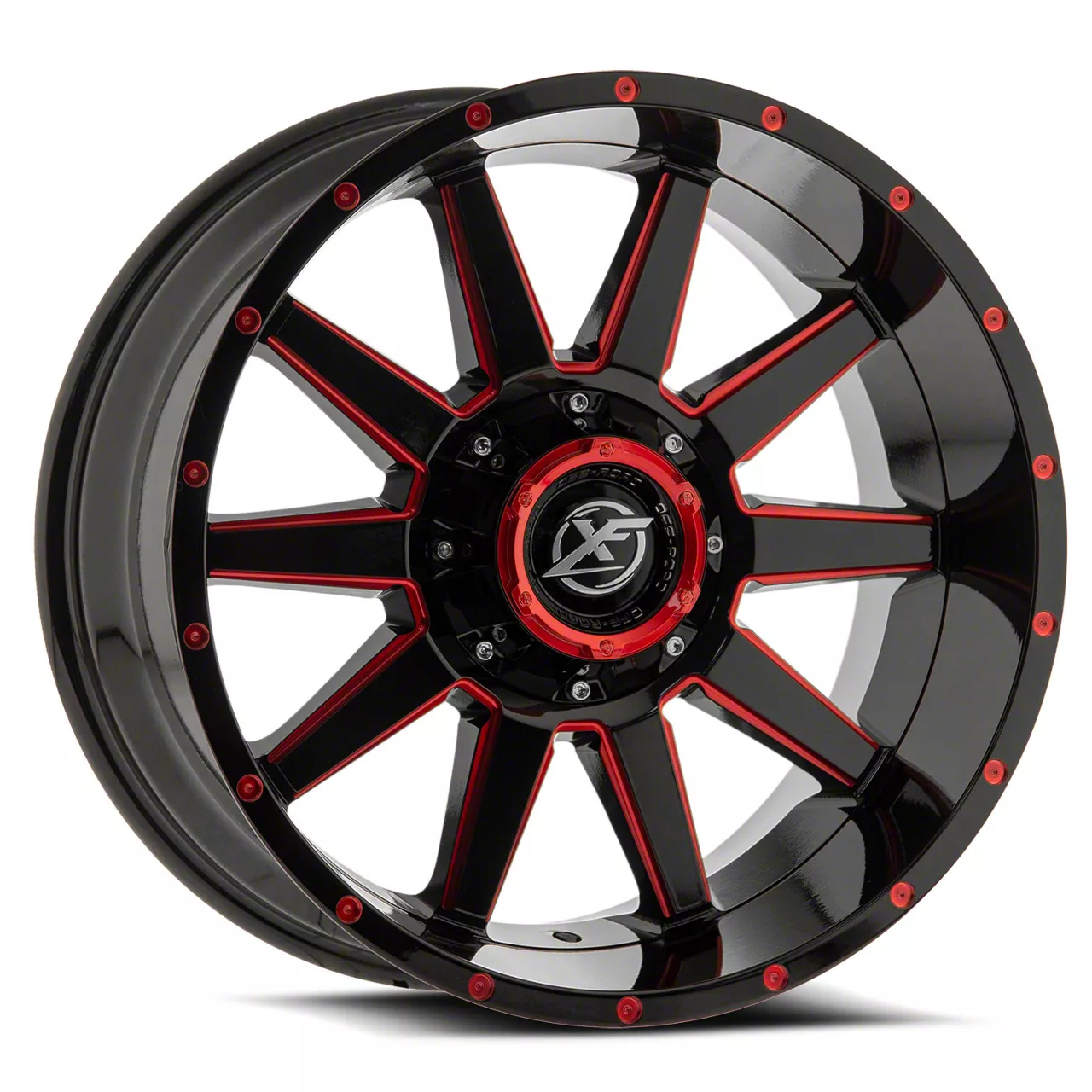 XF Offroad Jeep Wrangler XF-219 Gloss Black and Red Milled Wheel; 17x9 ...