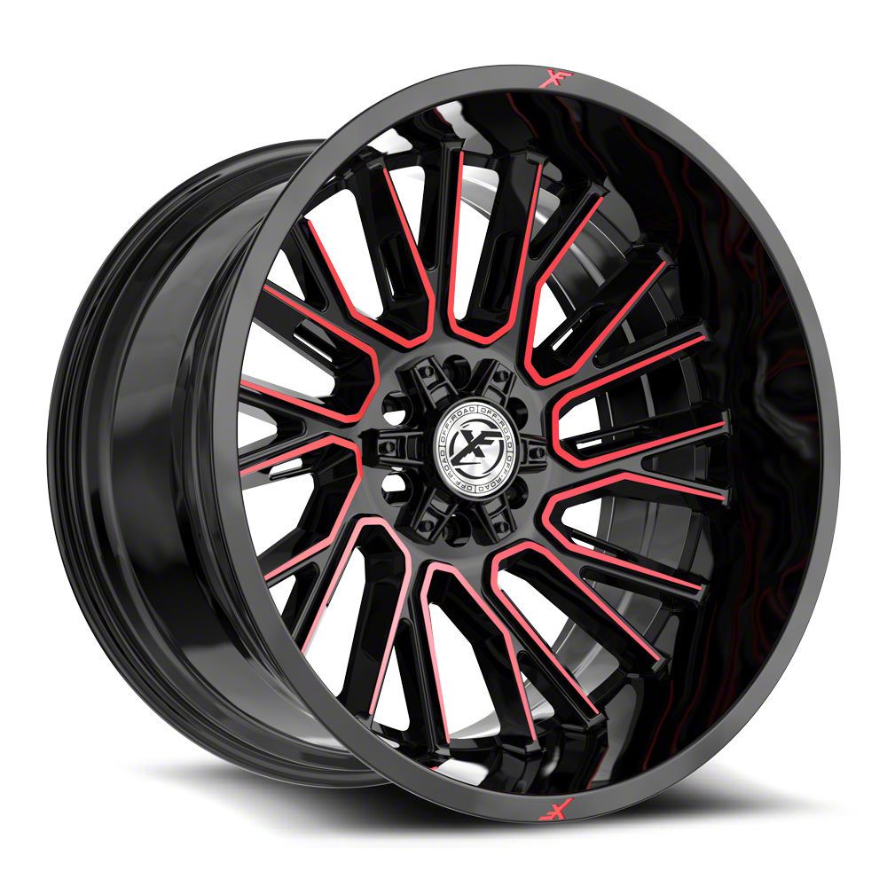 XF Offroad Jeep Wrangler XF-230 Gloss Black and Red Machined Wheel; 20x9; 12mm Offset XF ...