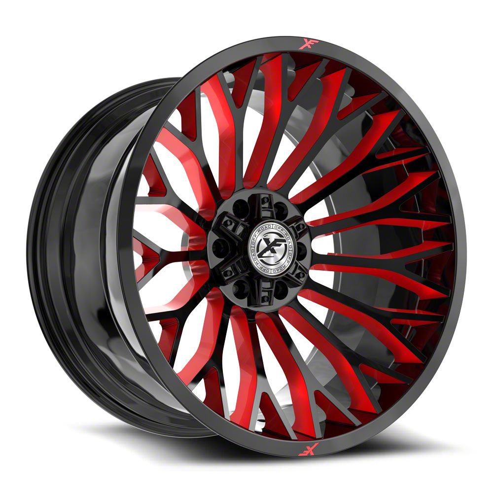 XF Offroad Jeep Wrangler XF-237 Gloss Black and Red Milled Wheel; 24x12 ...