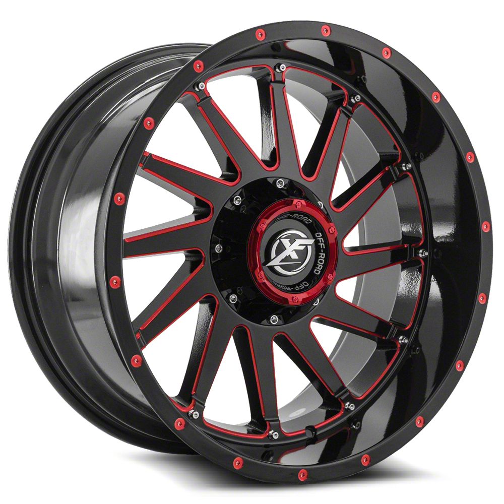 XF Offroad Titan XF-216 Gloss Black and Red Milled 6-Lug Wheel; 20x9 ...