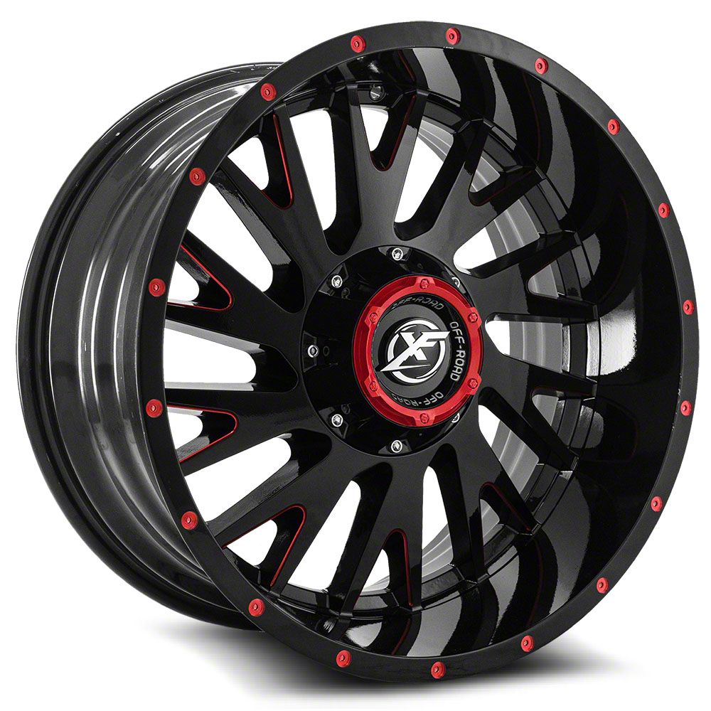 XF Offroad Titan XF-221 Gloss Black and Red Milled 6-Lug Wheel; 20x12 ...